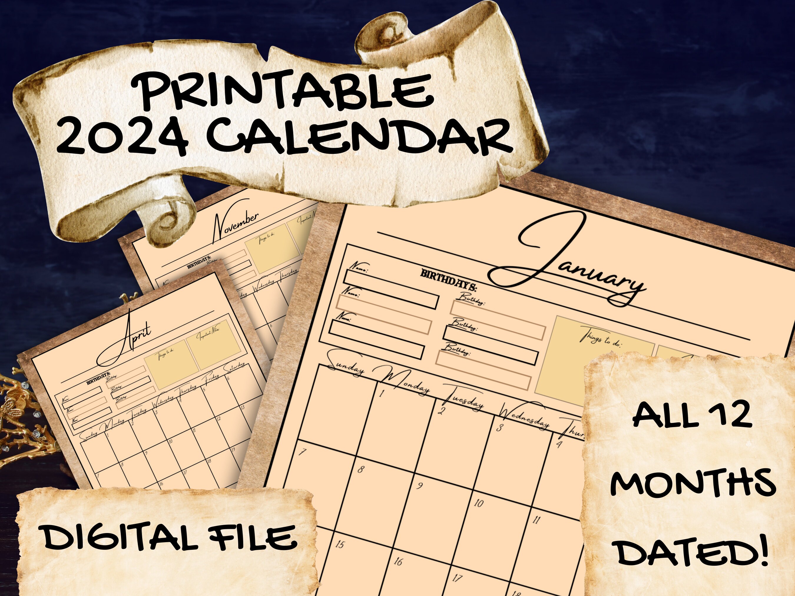 2024 Calendar Months printable Digital Instant Download 8.5 X 11 letter ...