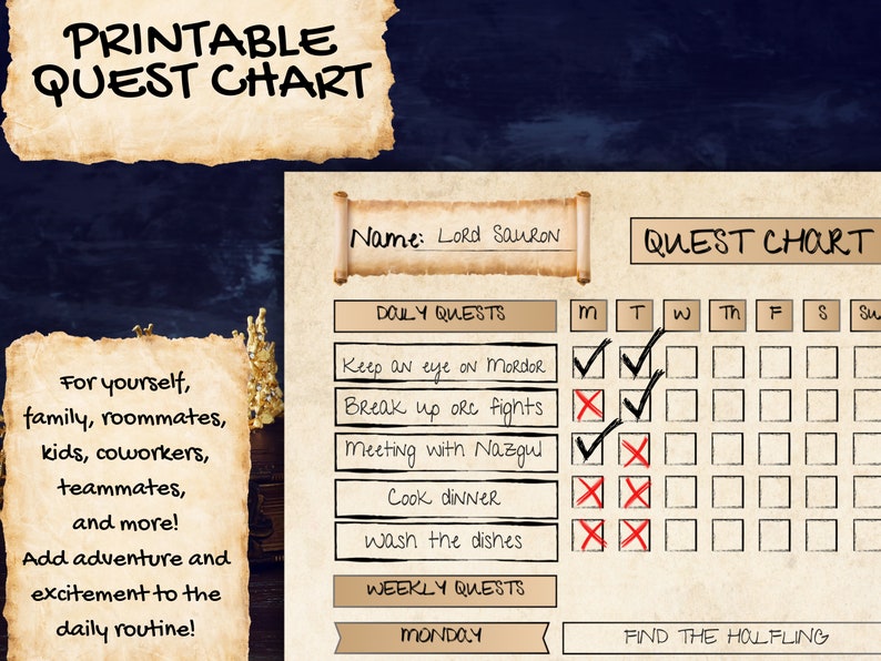 Quest Chore Chart Printable: Great for Fans of RPG, Fantasy, Gaming ...