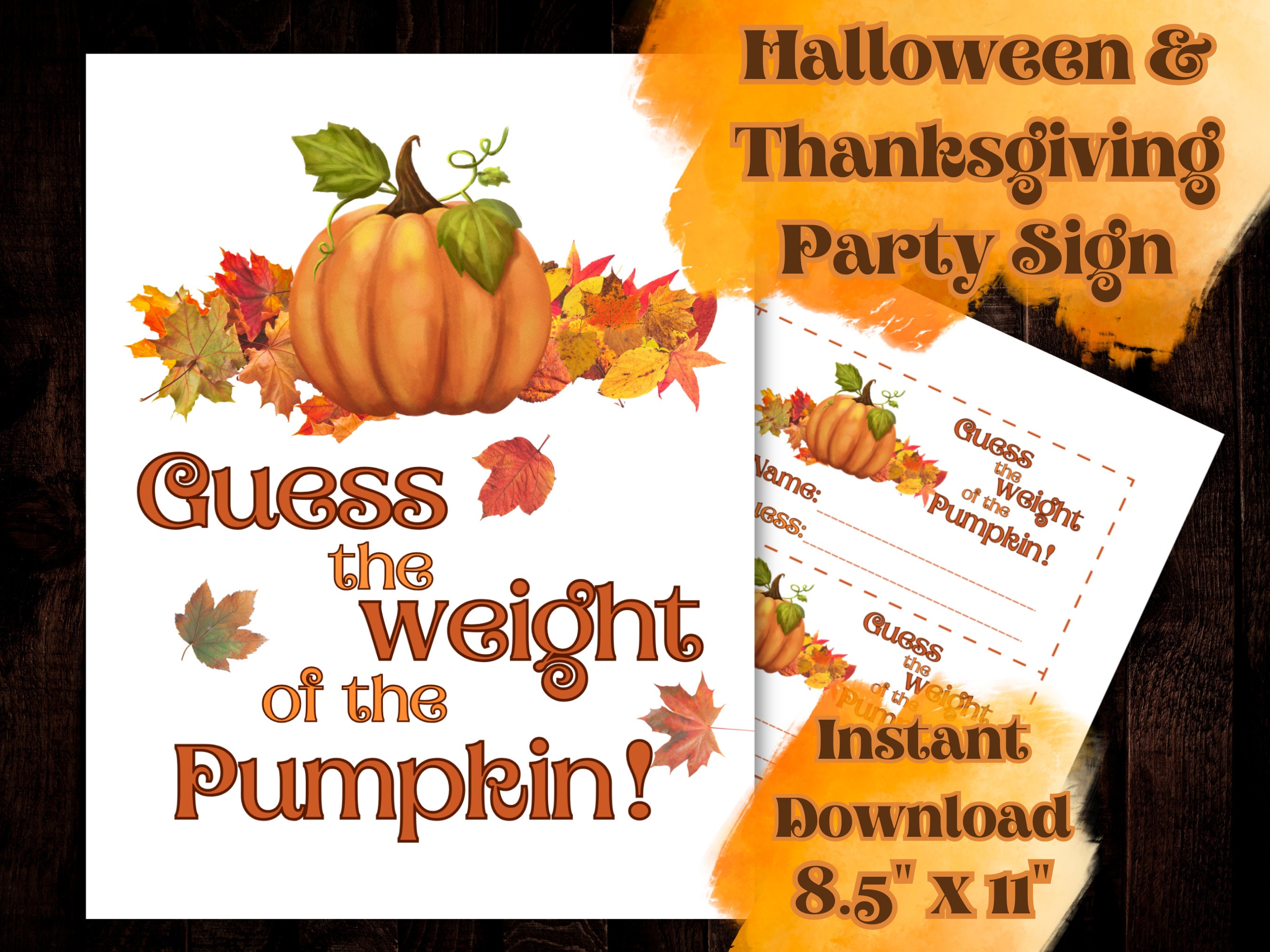 Guess the Pumpkin Weight Game Sign: Halloween Thanksgiving Party ...