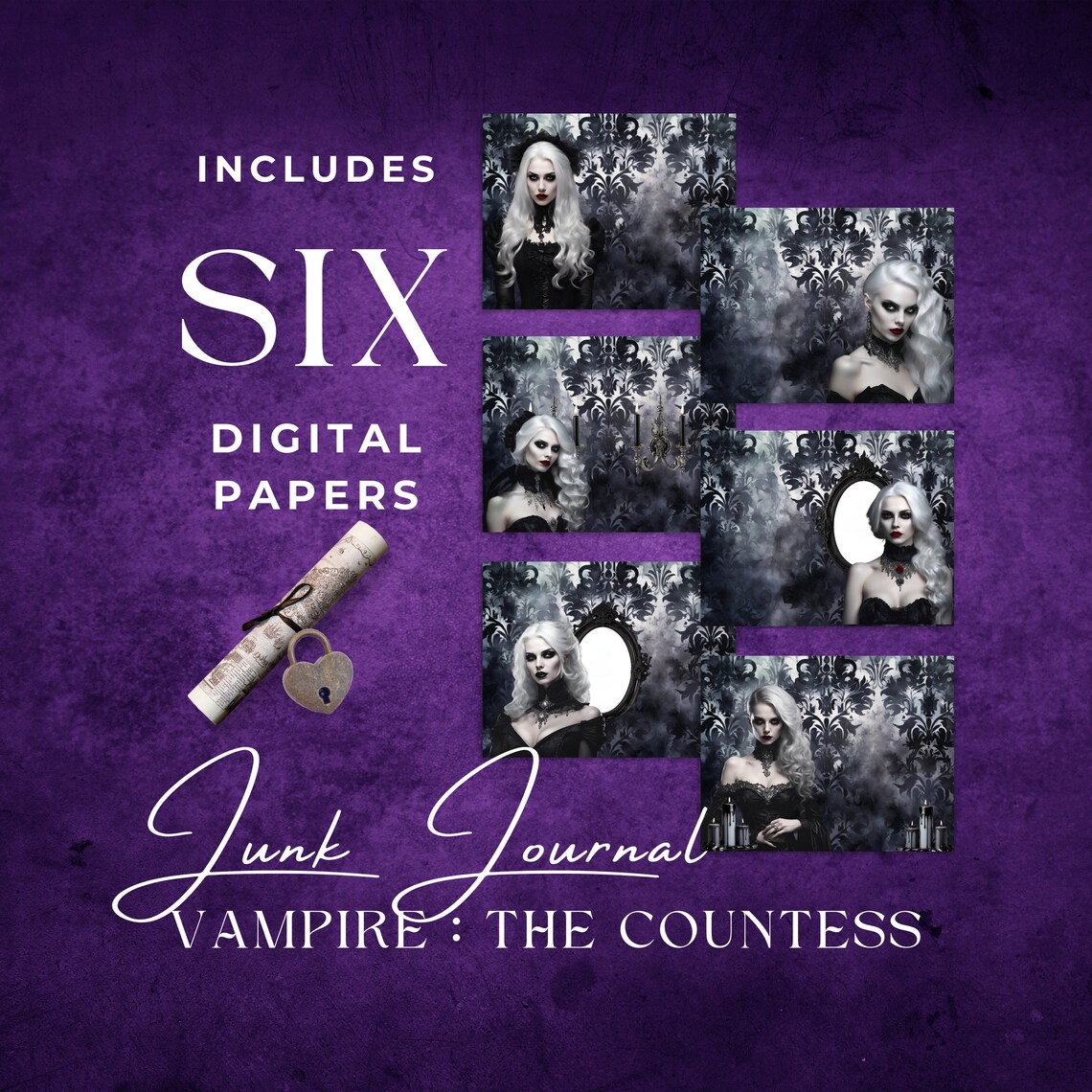 Vampire Junk Journal Kit Pages, the Countess, Pale Woman, White Hair ...
