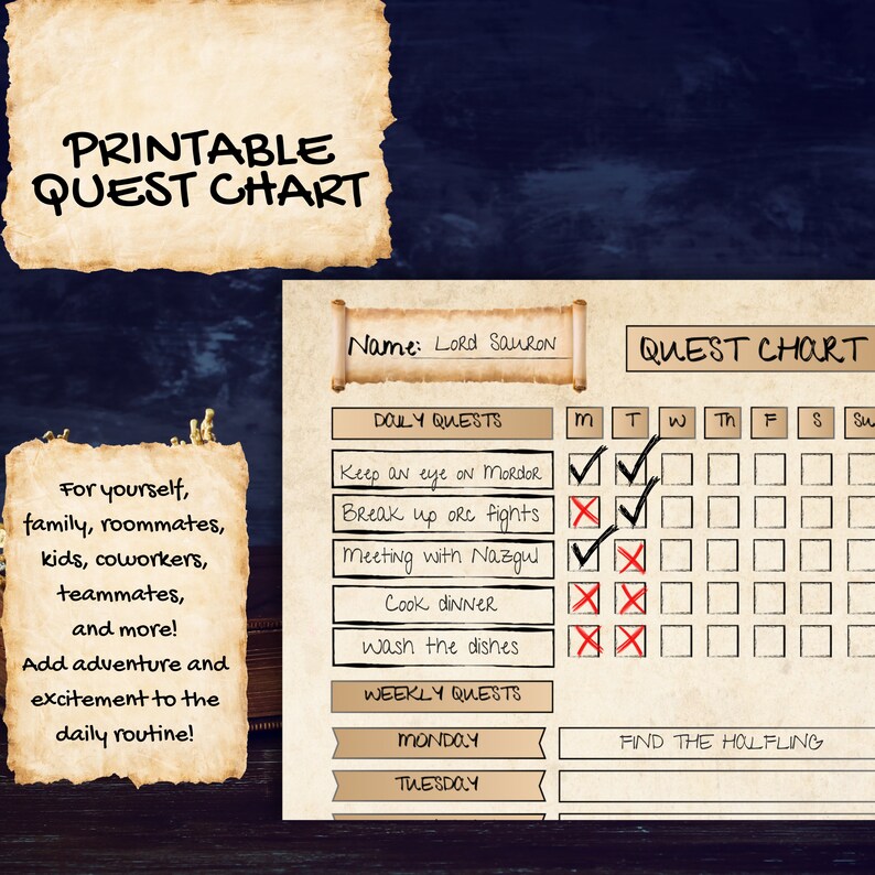 Quest Chore Chart Printable: Great for Fans of RPG, Fantasy, Gaming ...