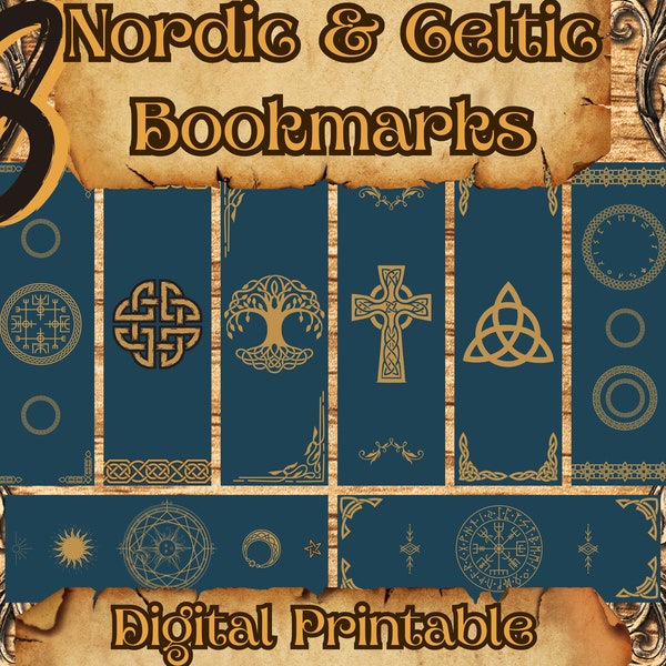 Printable Bookmarks Nordic and Celtic Theme Bundle of 8 2 Color Choices ...