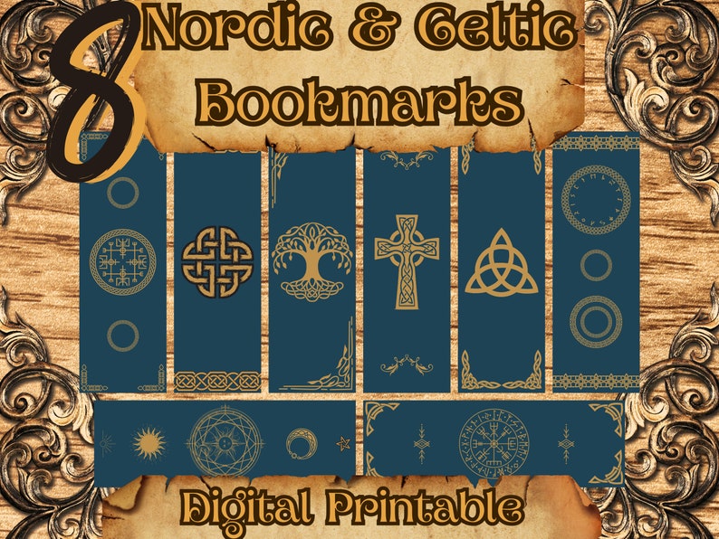 Printable Bookmarks Nordic and Celtic Theme - Bundle of 8 - 2 Color ...