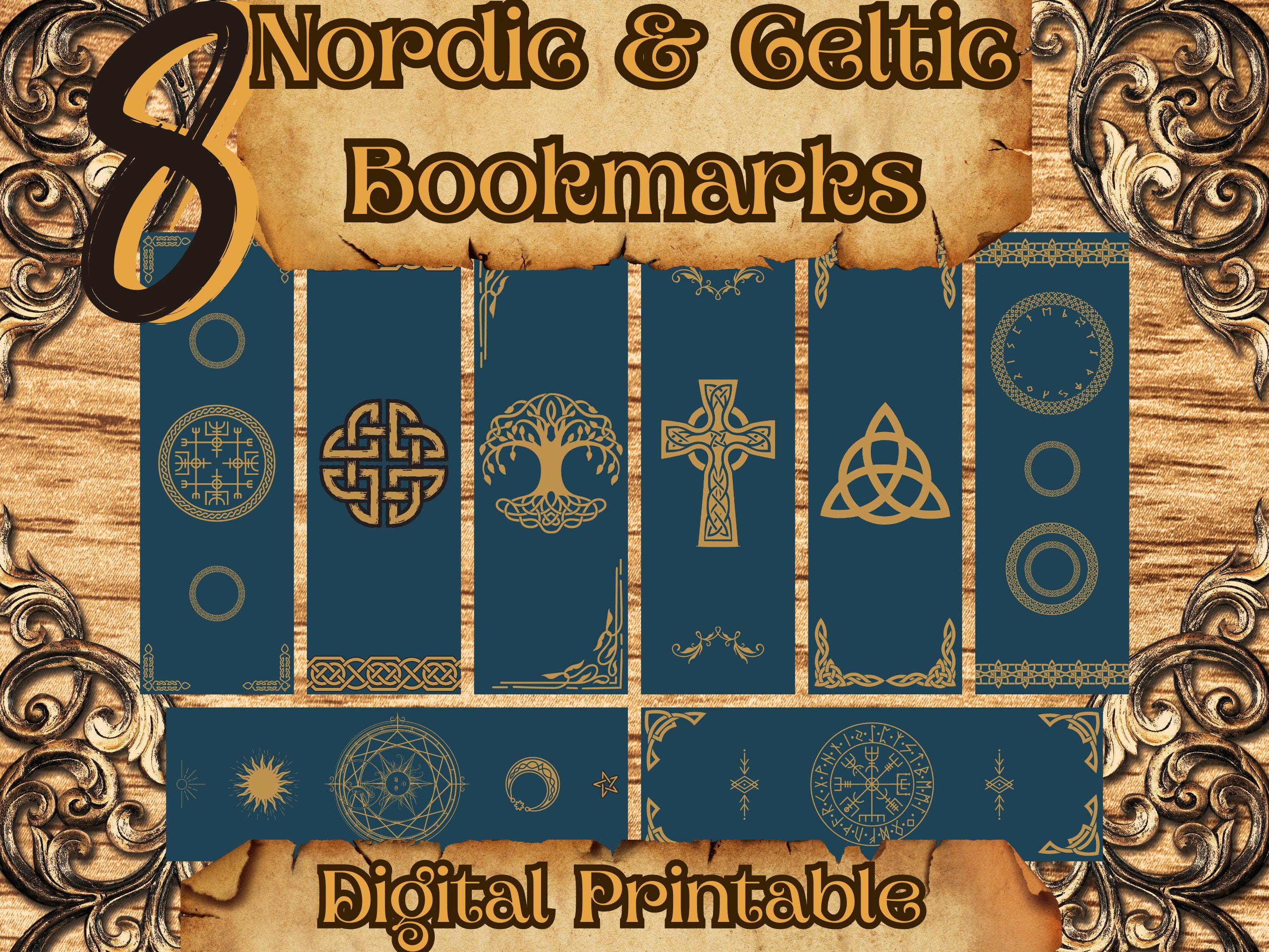 Printable Bookmarks Nordic and Celtic Theme - Bundle of 8 - 2 Color ...