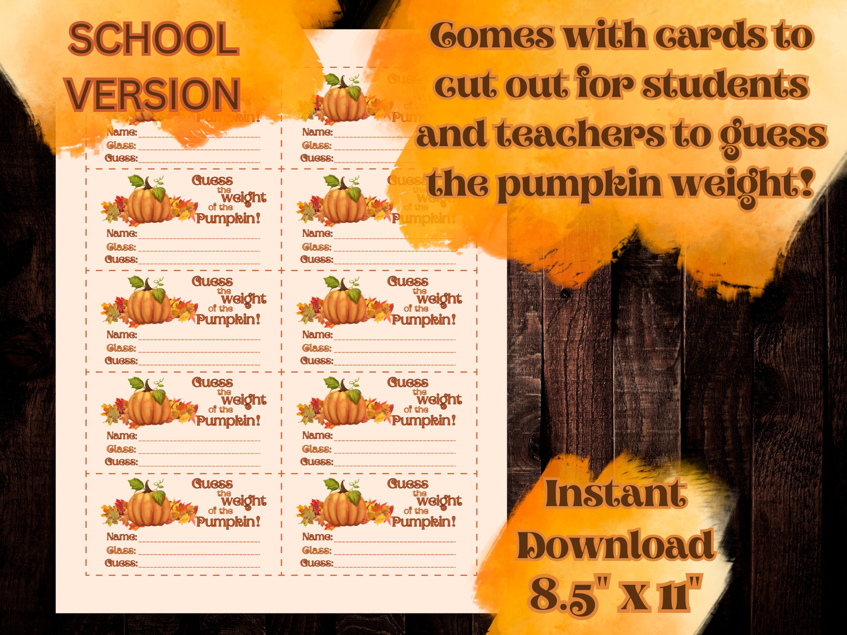 Guess the Weight of the Pumpkin School and Classroom Party Game Sign ...