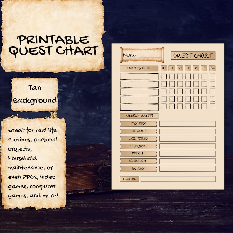 Quest Chore Chart Printable: Great for Fans of RPG, Fantasy, Gaming ...