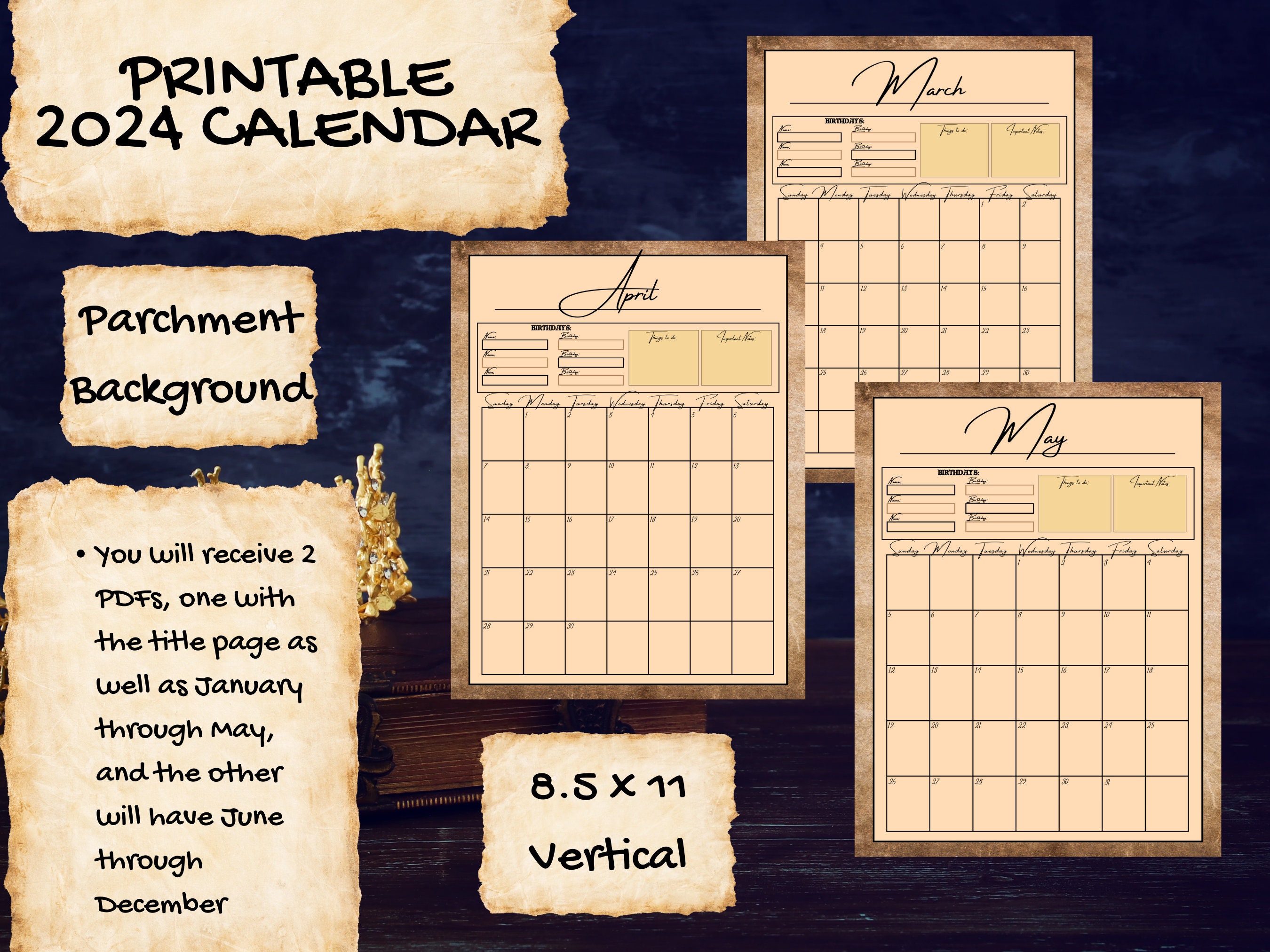 2024 Calendar Months printable Digital Instant Download 8.5 X 11 letter ...