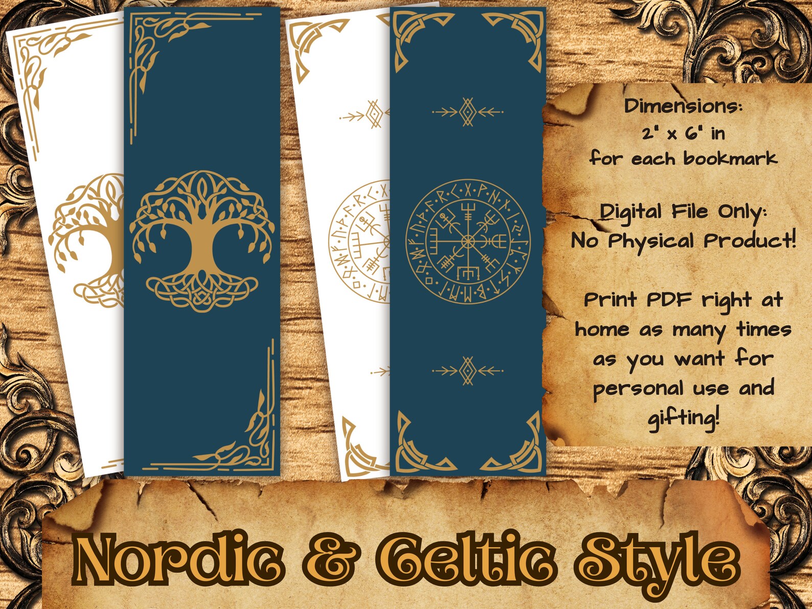 Nordic Celtic Bookmarks: Teal & Gold Sigils (digital Download) - Etsy