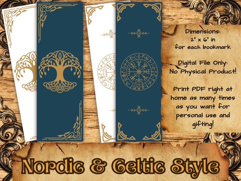 Printable Bookmarks Nordic and Celtic Theme Bundle of 8 2 Color Choices ...