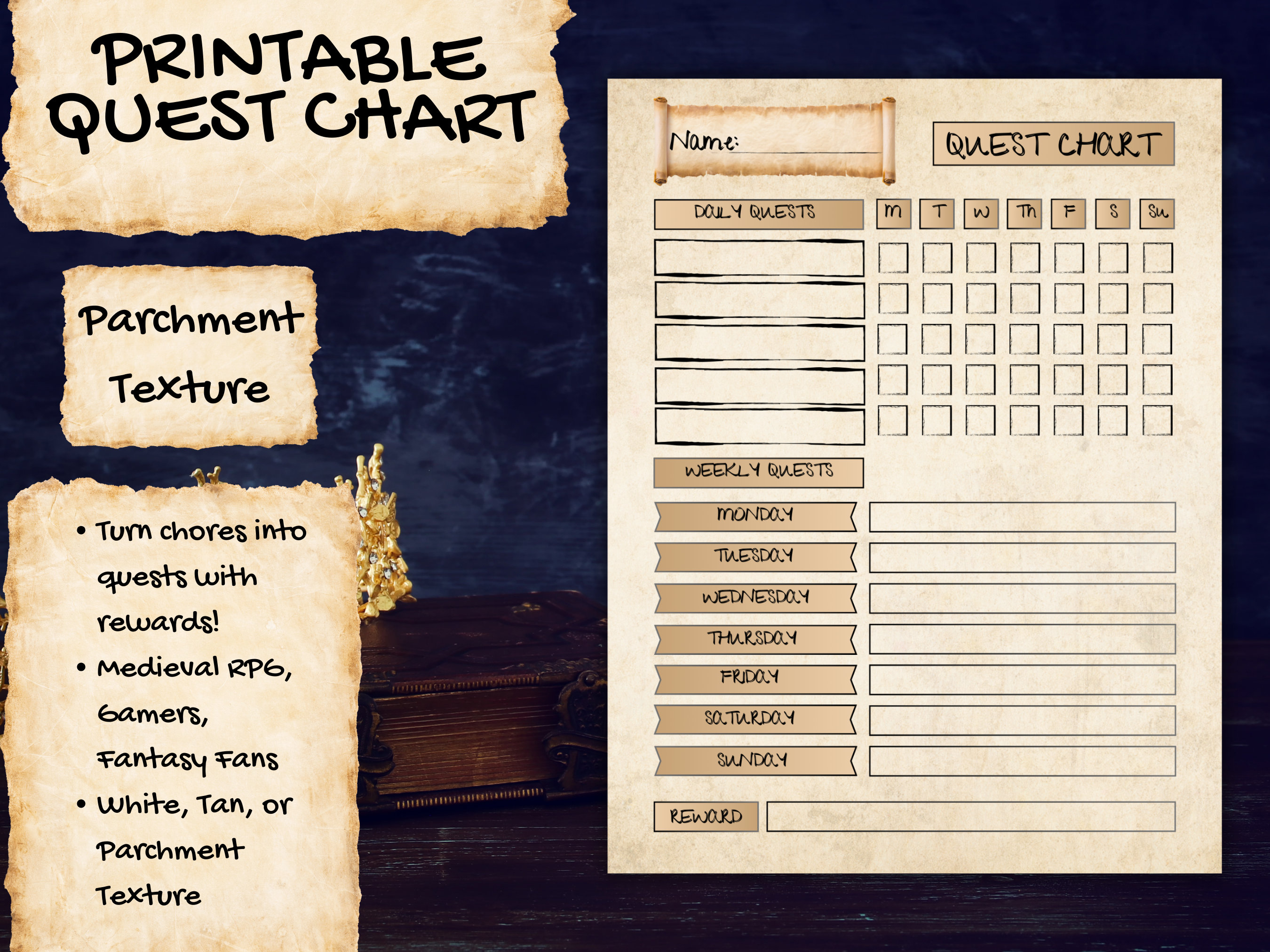 Quest Chore Chart Printable: Great for Fans of RPG, Fantasy, Gaming ...
