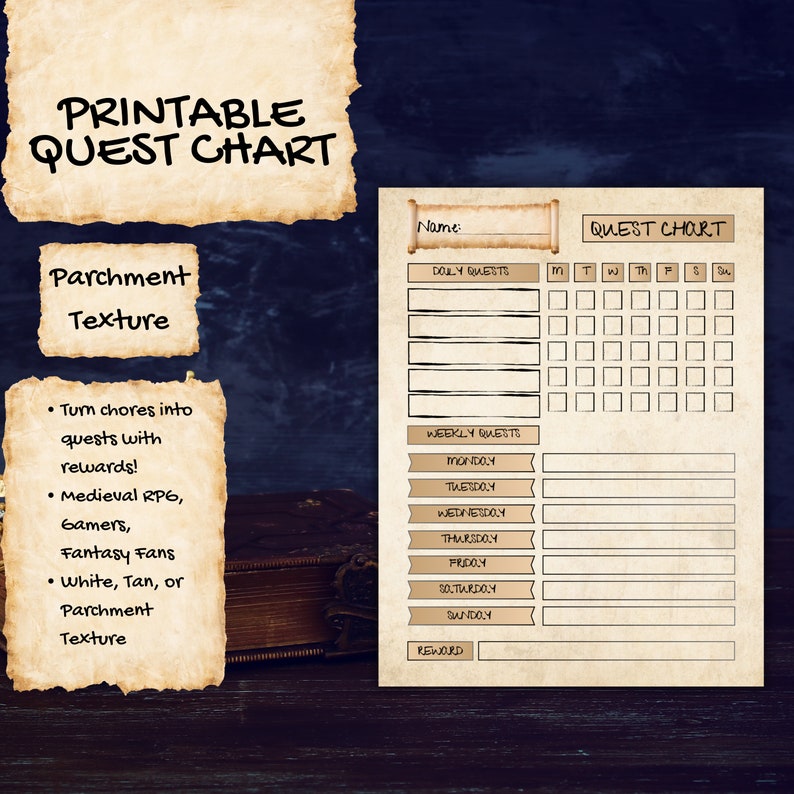 Quest Chore Chart Printable: Great for Fans of RPG, Fantasy, Gaming ...
