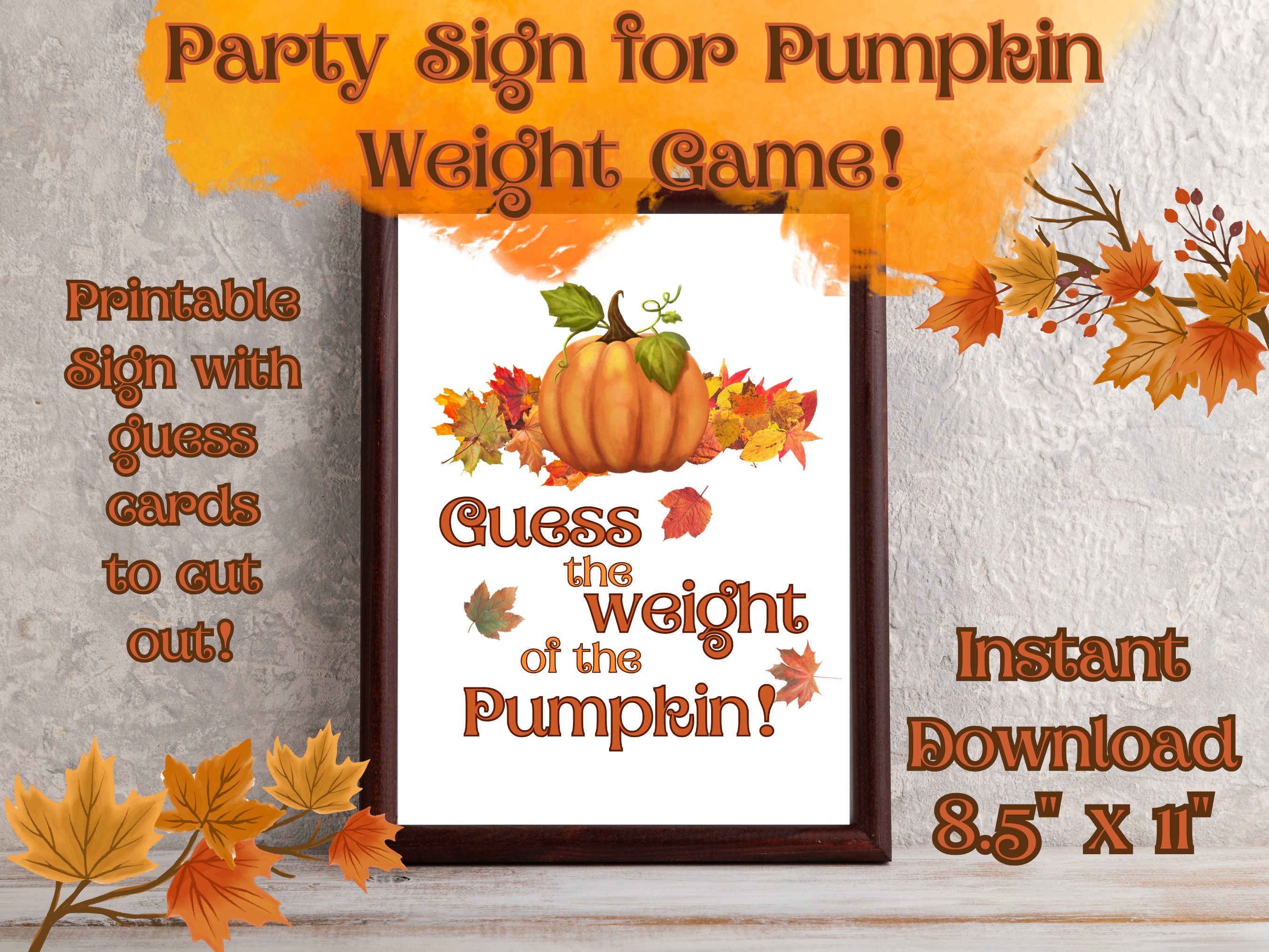 Guess the Pumpkin Weight Game Sign: Halloween Thanksgiving Party ...