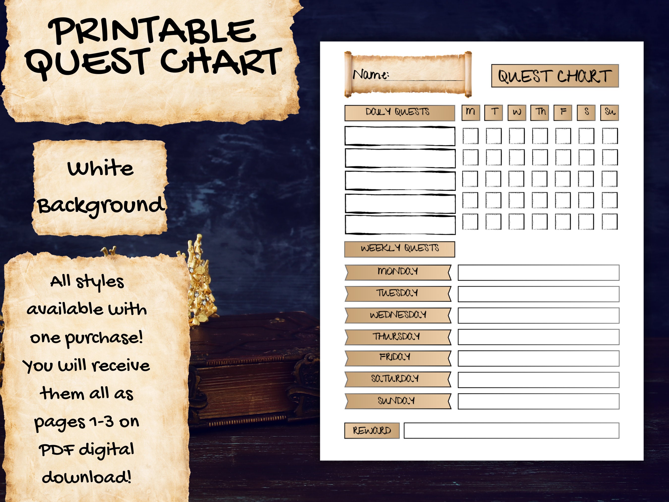 Quest Chore Chart Printable: Great for Fans of RPG, Fantasy, Gaming ...