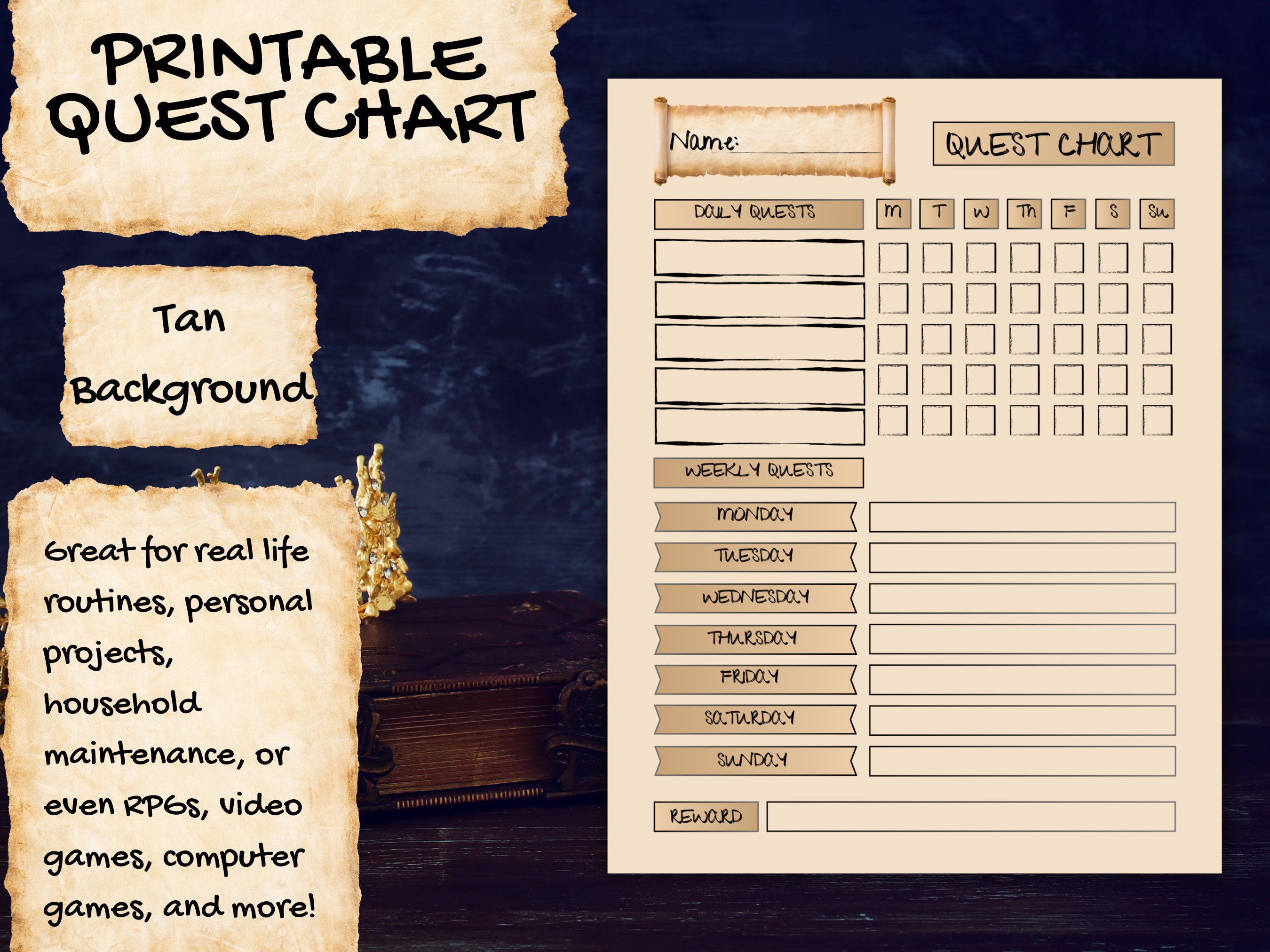 Quest Chore Chart Printable: Great for Fans of RPG, Fantasy, Gaming ...