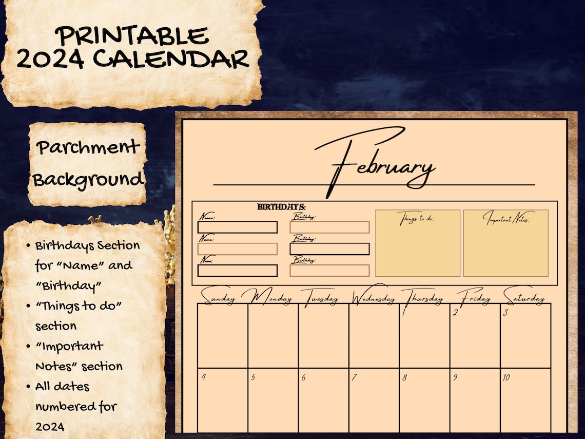 2024 Calendar Months printable Digital Instant Download 8.5 X 11 letter ...