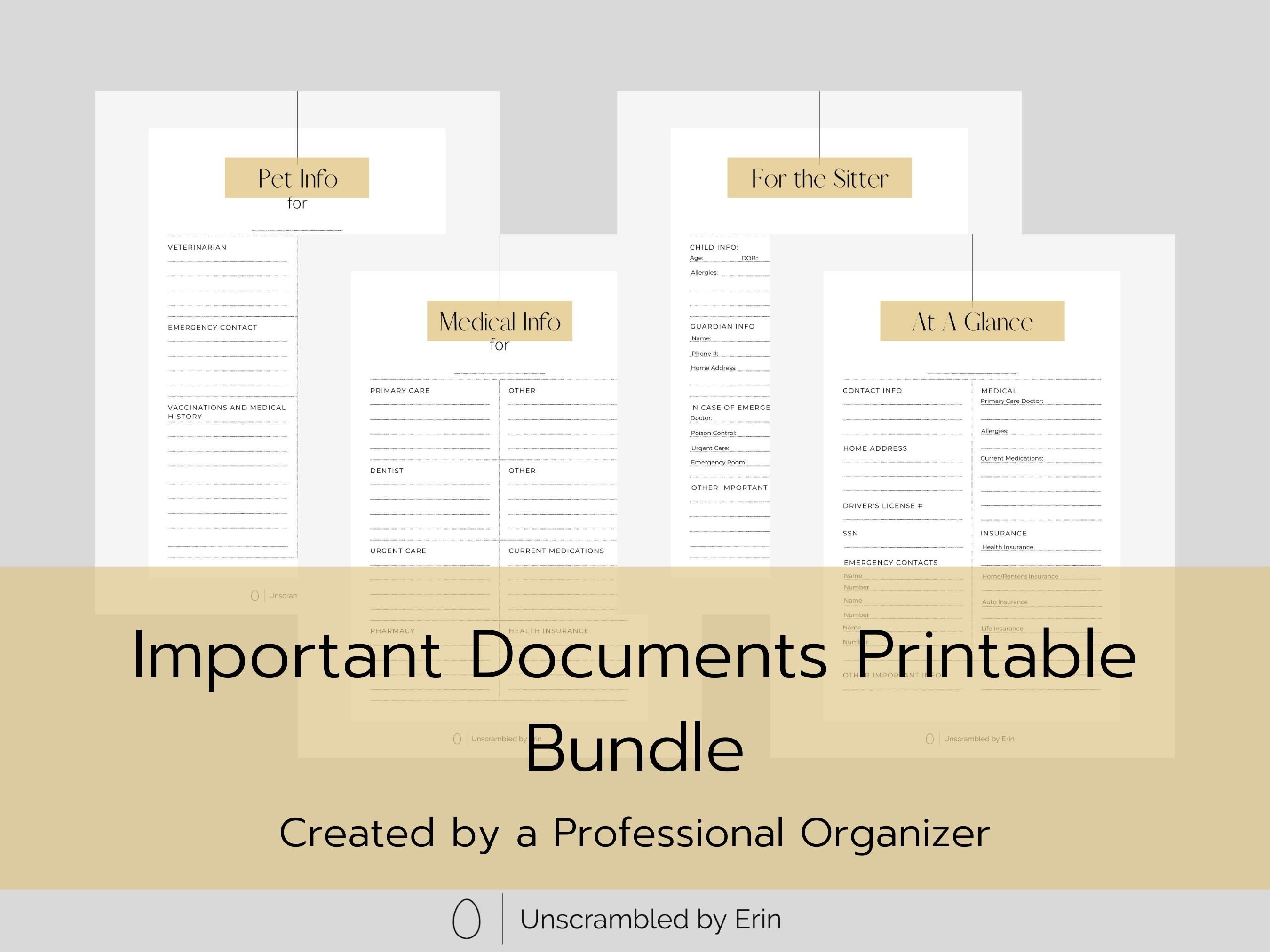 Important Documents Printable Bundle - Etsy