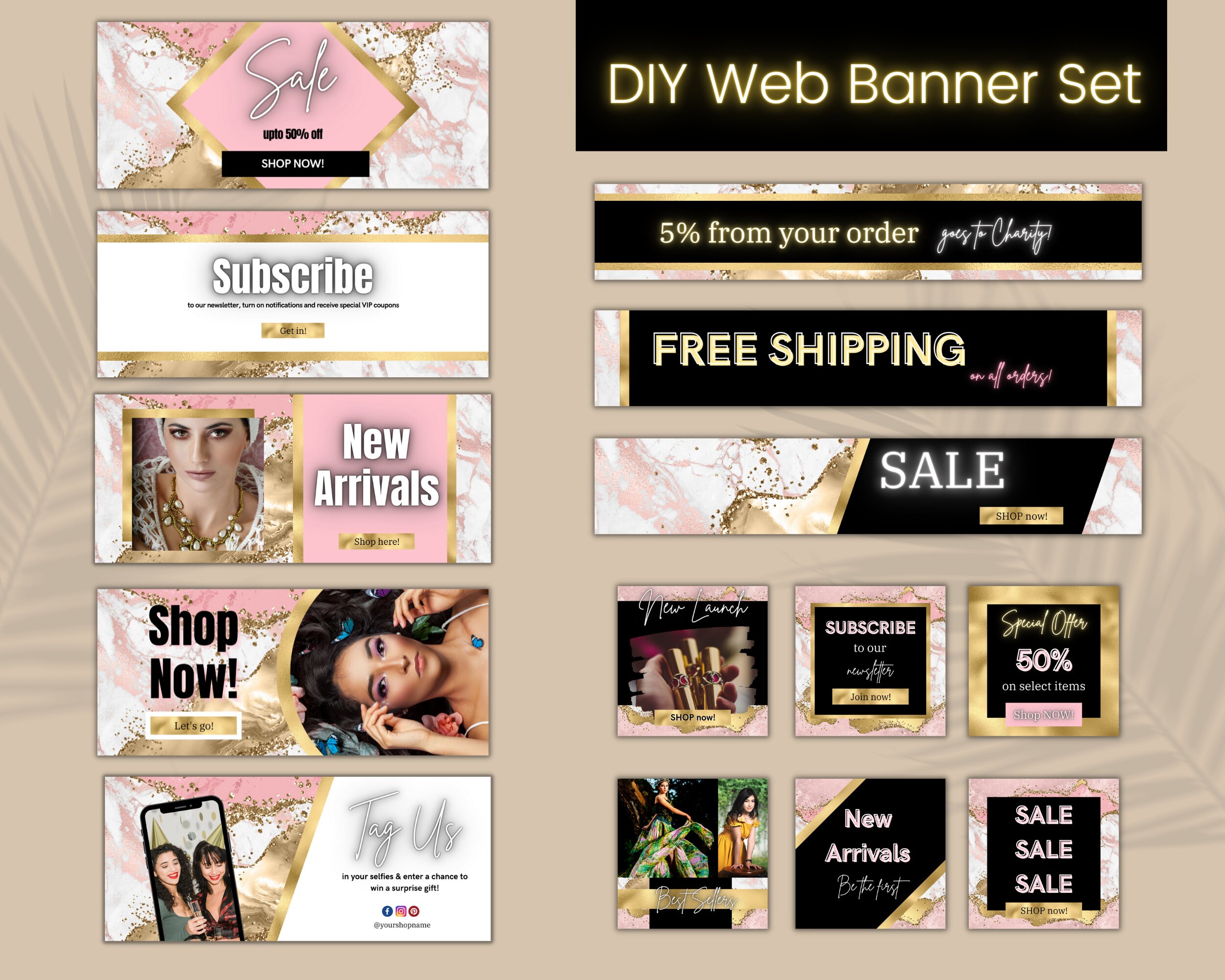 DIY Wesbite Banner Template Bundle, Boutique Website Banner Template ...