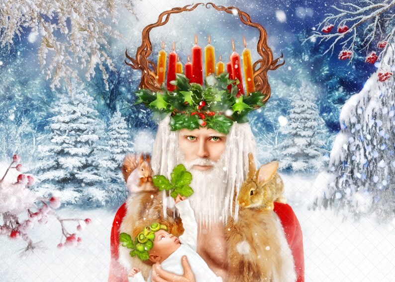 Yule Altar Card Winter Goddess Card Birth of the Sun Sacred Stag ...