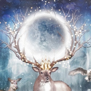 Yule Sacred Stag Fine Art Print Deer Art Celtic Sabbat Moon Art Wheel ...