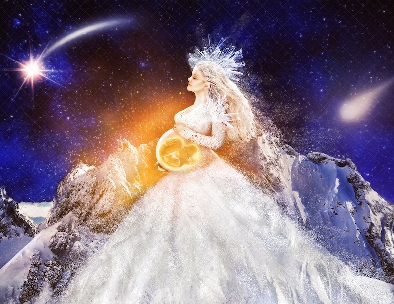 Yule Altar Card Birth of the Sun Celtic Fantasy Winter Goddess Art ...