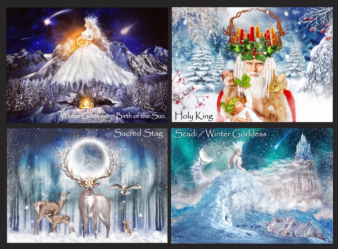 Yule Altar Card Winter Goddess Card Birth of the Sun Sacred Stag ...