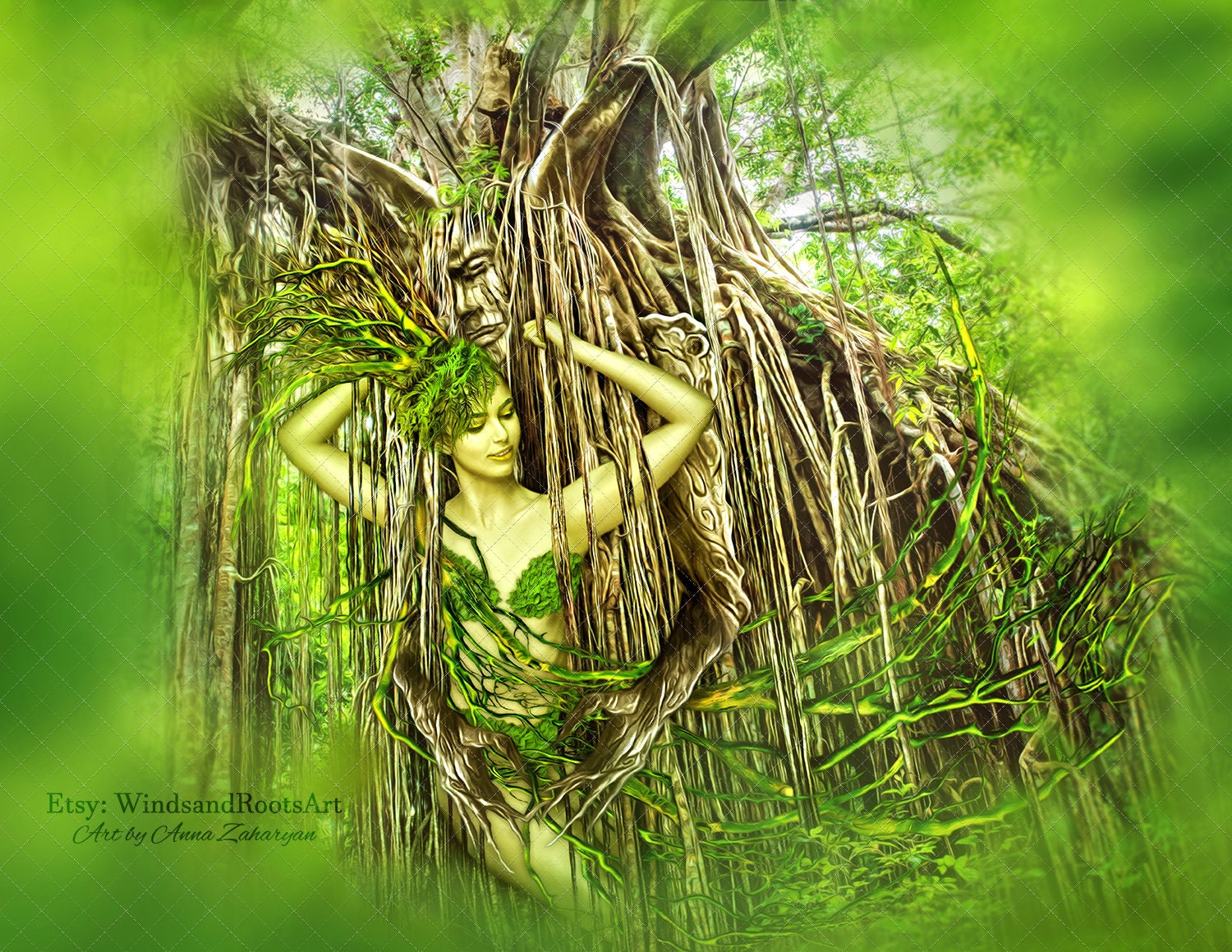 Dryad Fine Art Print Earth Elemental Spirit Wall Art Forest Spirit Tree ...