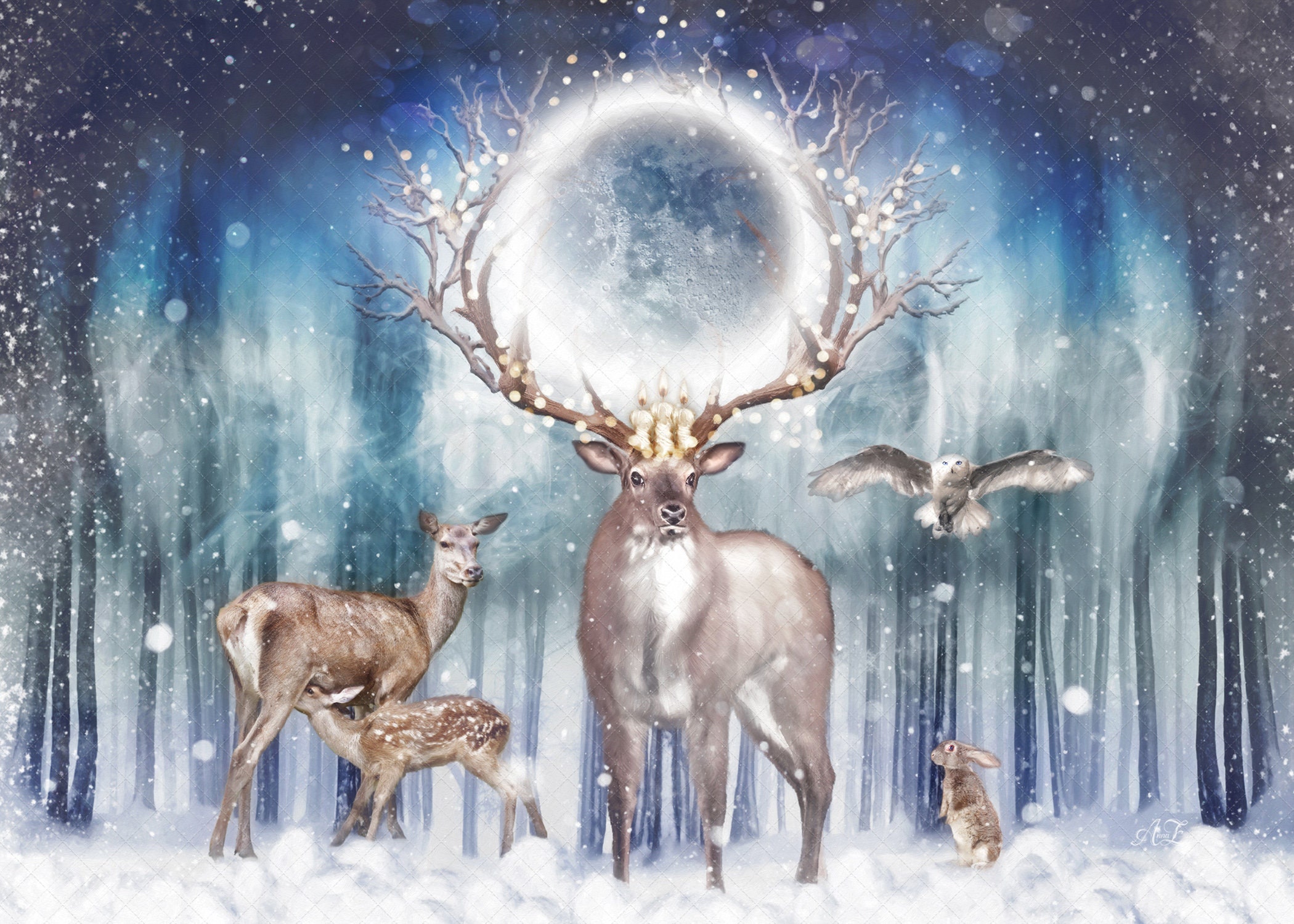 Yule Altar Card Winter Goddess Card Birth of the Sun Sacred Stag ...