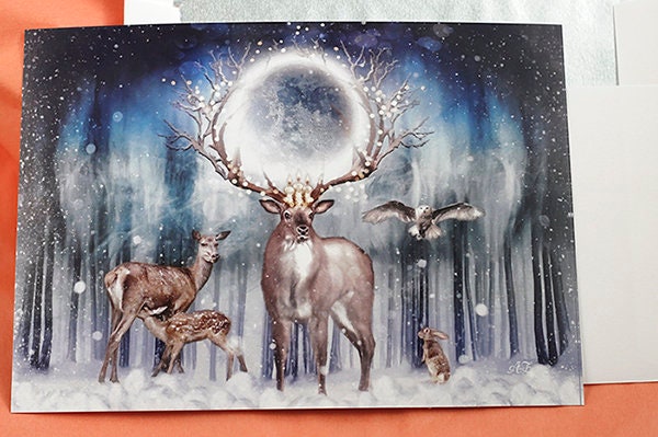 Yule Altar Card Winter Goddess Card Birth of the Sun Sacred Stag ...