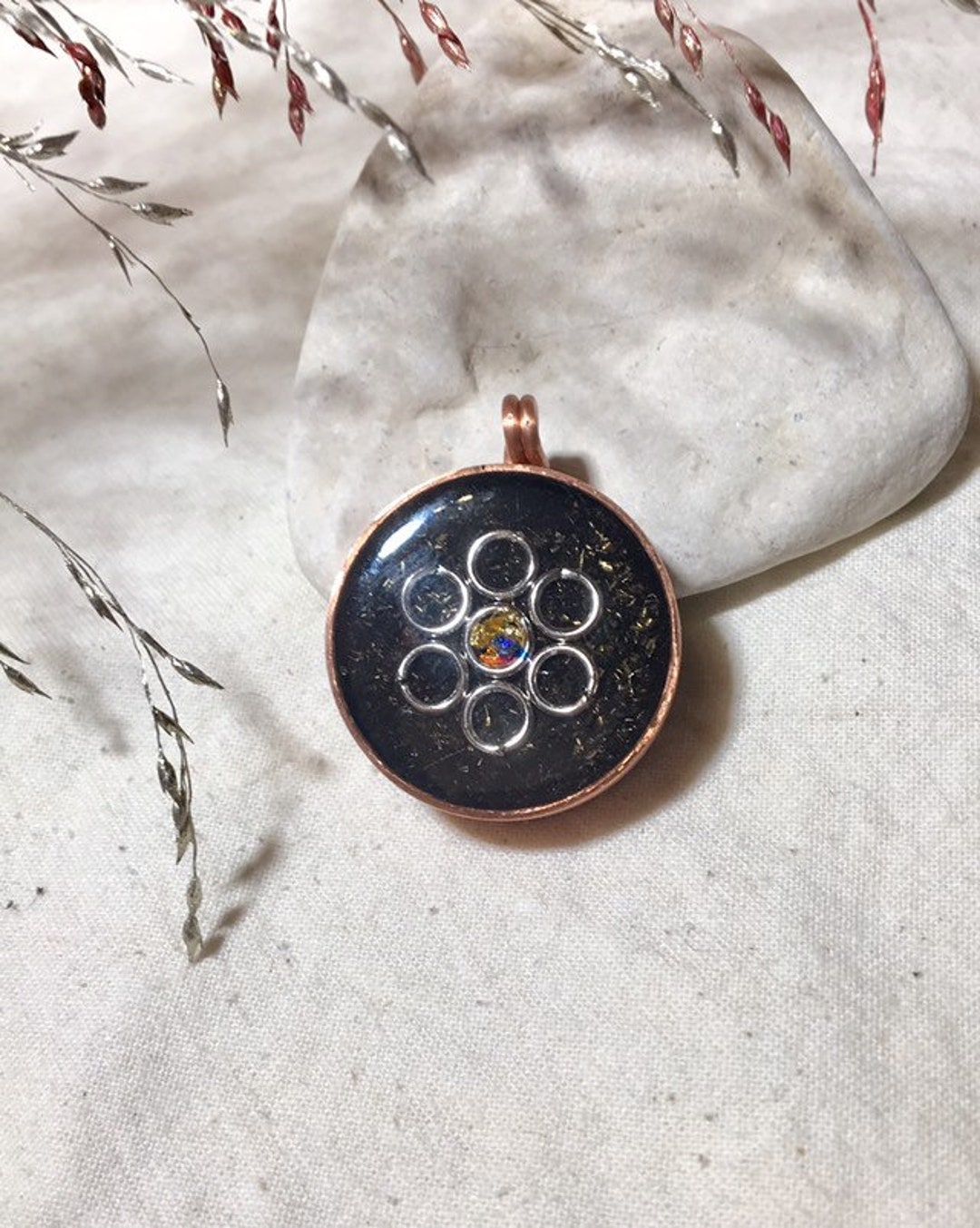 Copper Ring Holographic Metatrons Cube Sacred Geometry Orgone Pendant ...