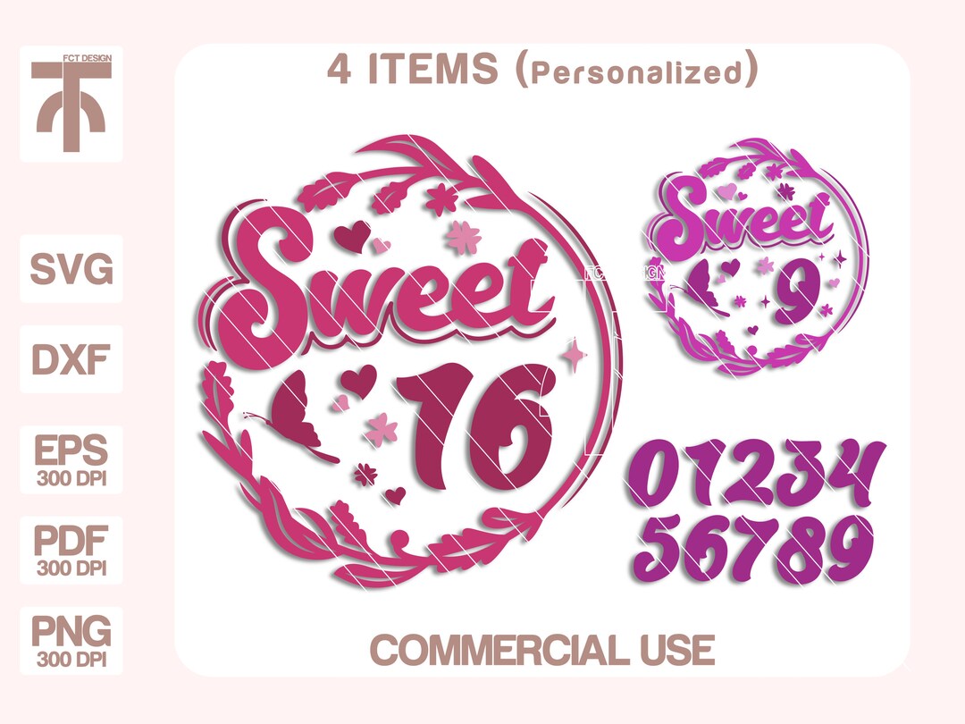 Sweet 16th Birthday Svg, Personalized Sweet Birthday Svg, Sweet 16 Svg ...