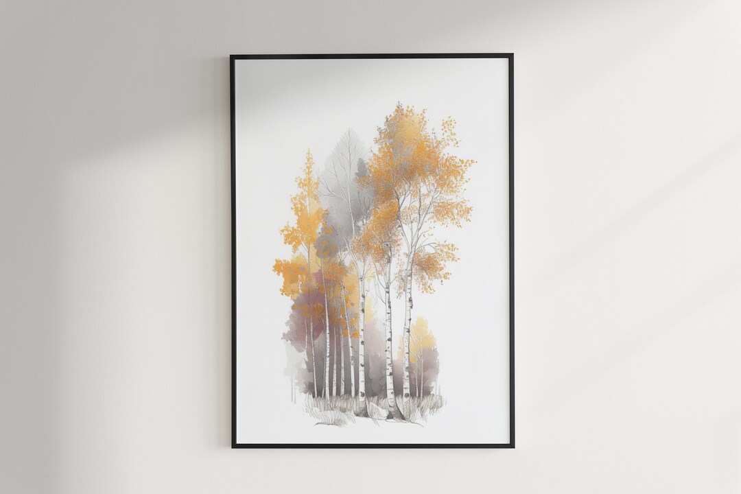 Minimalistic Drawing of a Birch Tree Forest, Abstract Art, Simplistic ...
