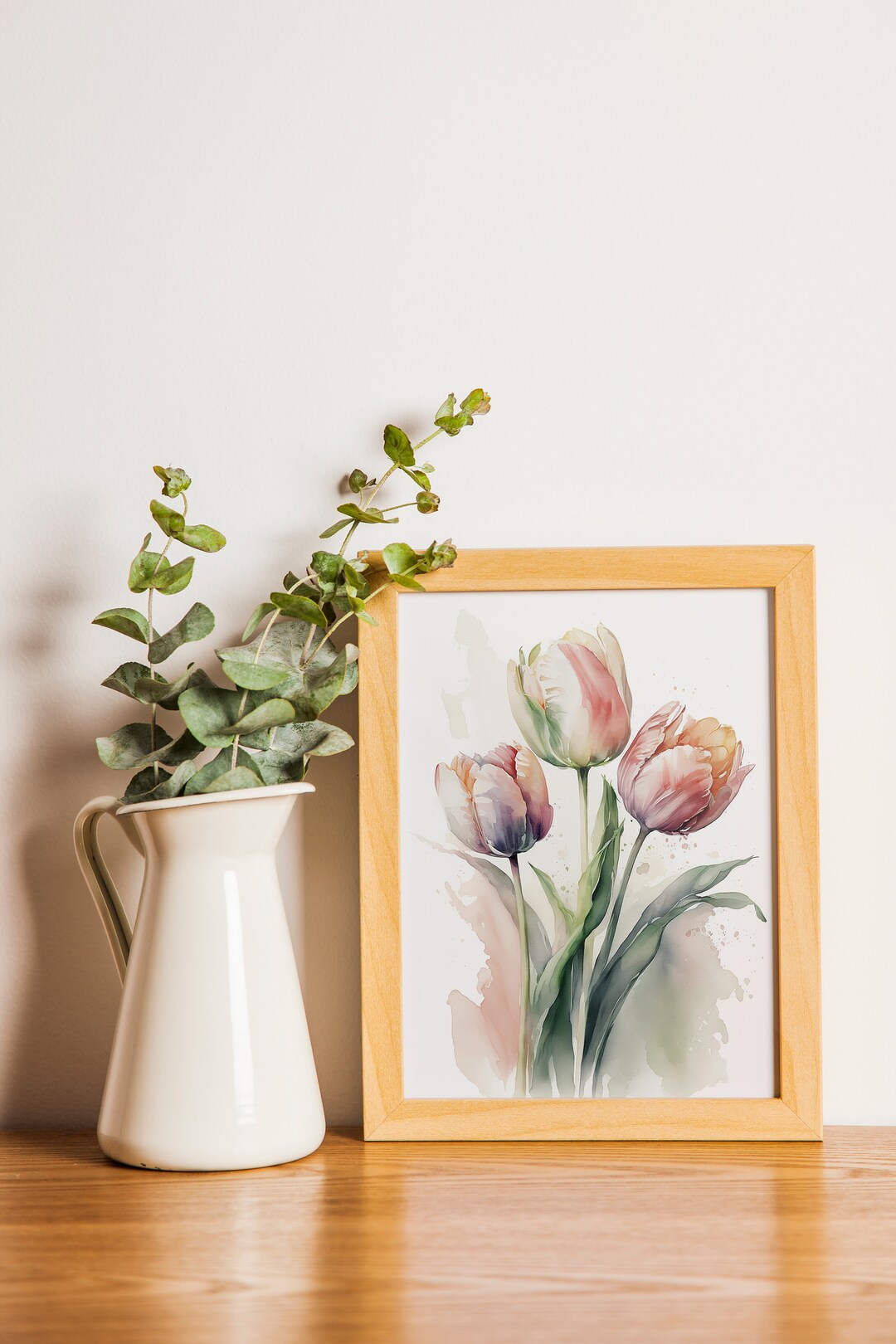 Tulips Watercolor Painting: Neutral Spring Home Decor (digital Download ...
