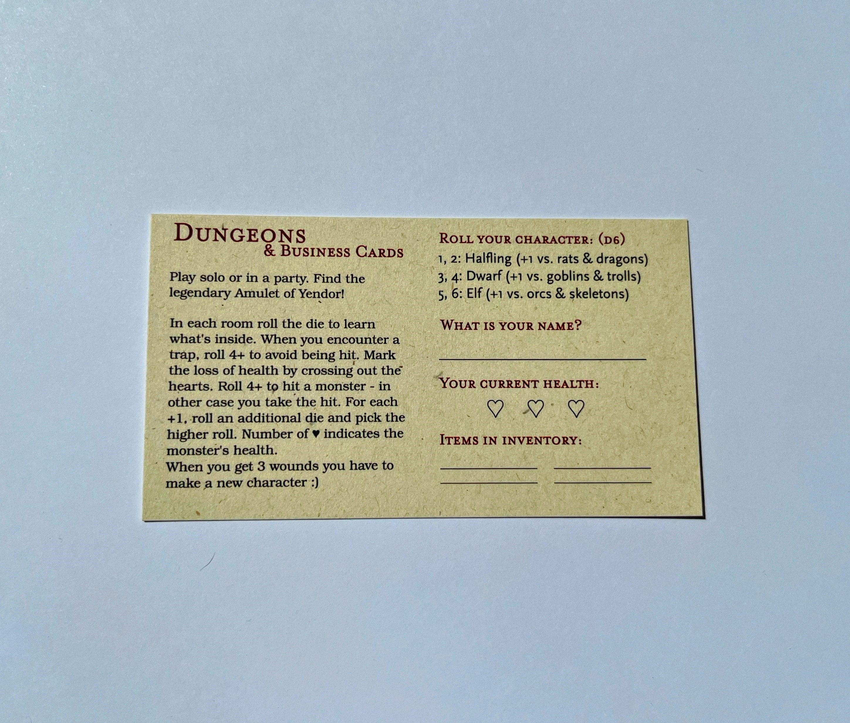 Dungeons & Business Cards: Pocket RPG Game (5 Cards) - Etsy