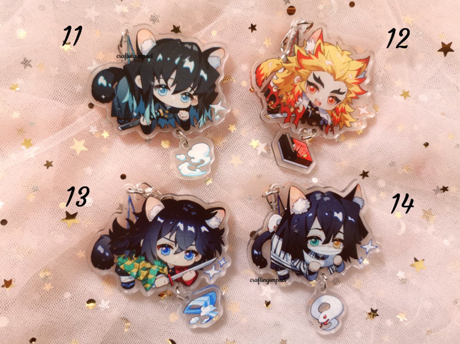 Anime Characters Acrylic Keychains With Dangling Charm 14 - Etsy