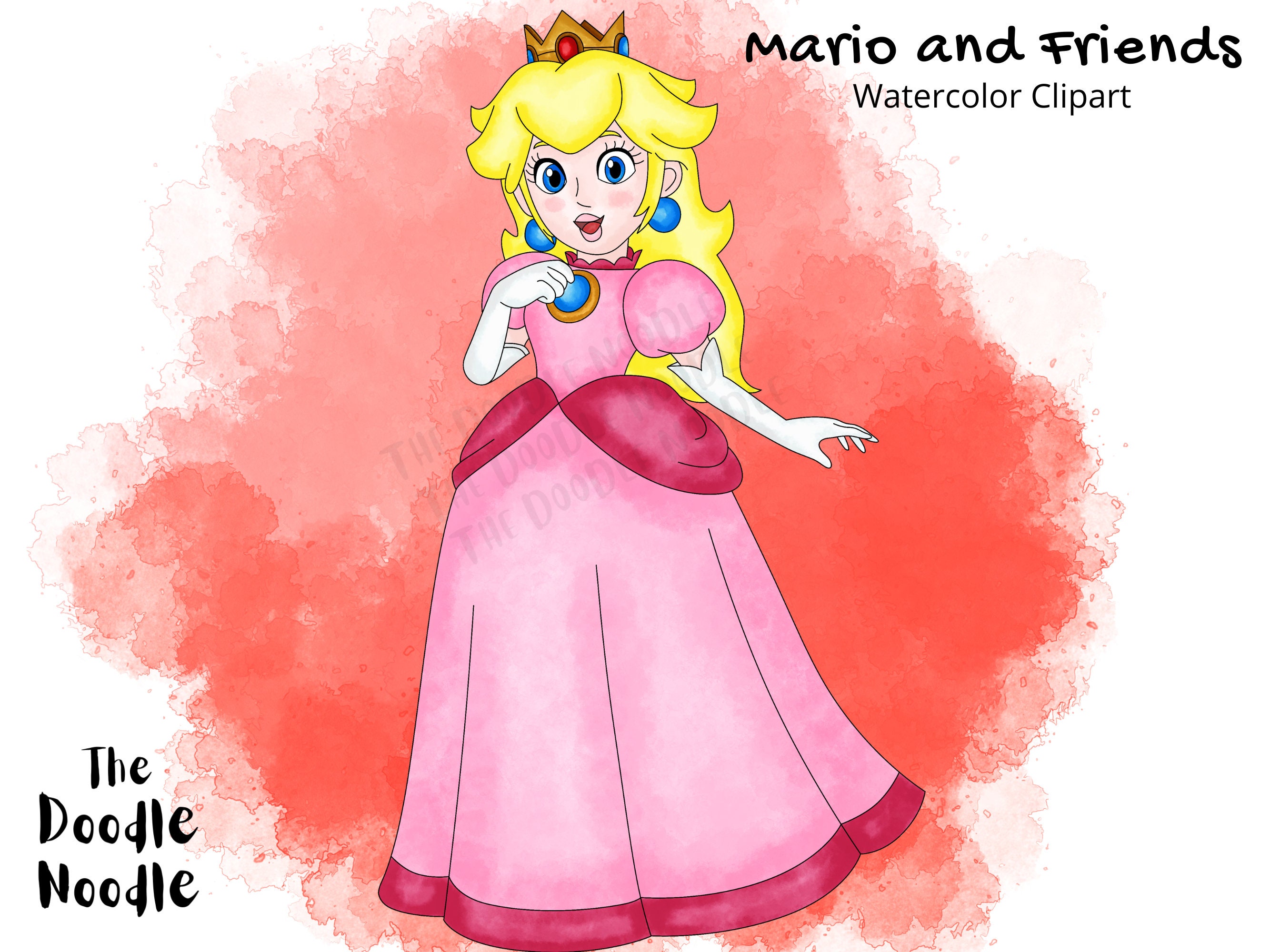 Princess Peach PNG Acuarela Clipart Dibujado a mano Fondo - Etsy México