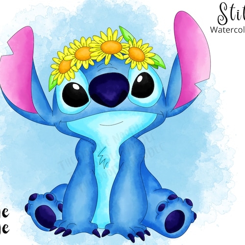 Stitch With Flowers Hand Drawn Watercolor Clipart Cute - Etsy
