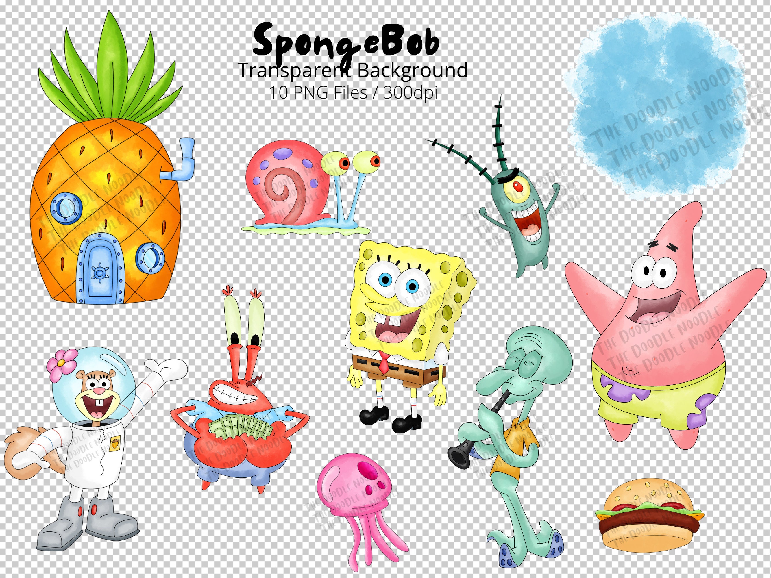 Spongebob Hand Drawn Watercolor Clipart Cute Cartoon - Etsy UK