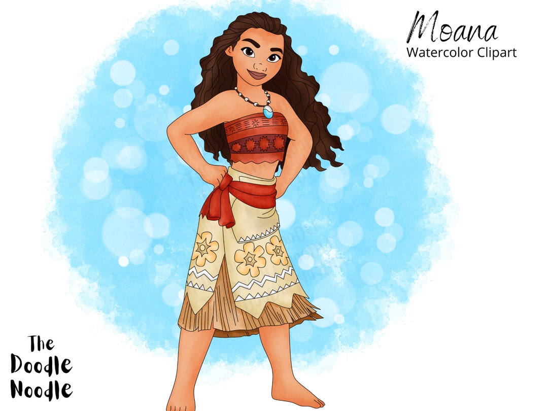 Princess Moana Hand Drawn Watercolor Clipart Cute Cartoon - Etsy