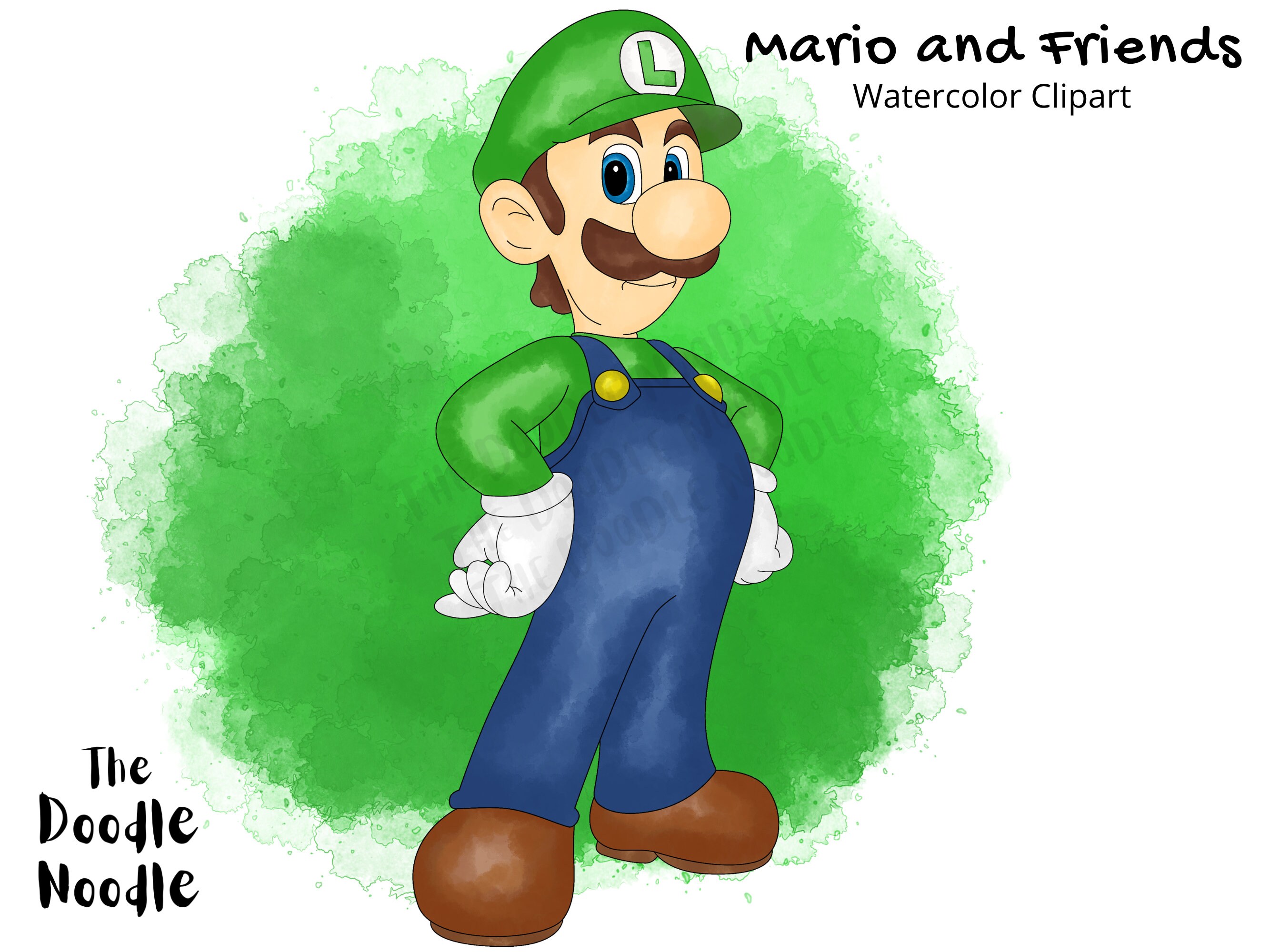 Luigi PNG Watercolor Clipart Hand Drawn Transparent - Etsy Finland
