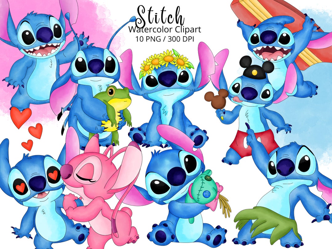 Stitch Hand Drawn Watercolor Clipart Set Cute Cartoon - Etsy Australia