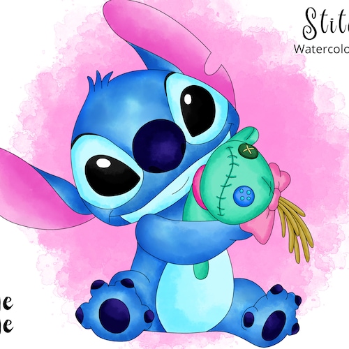 Stitch With Doll Hand Drawn Watercolor Clipart Cute Cartoon - Etsy UK