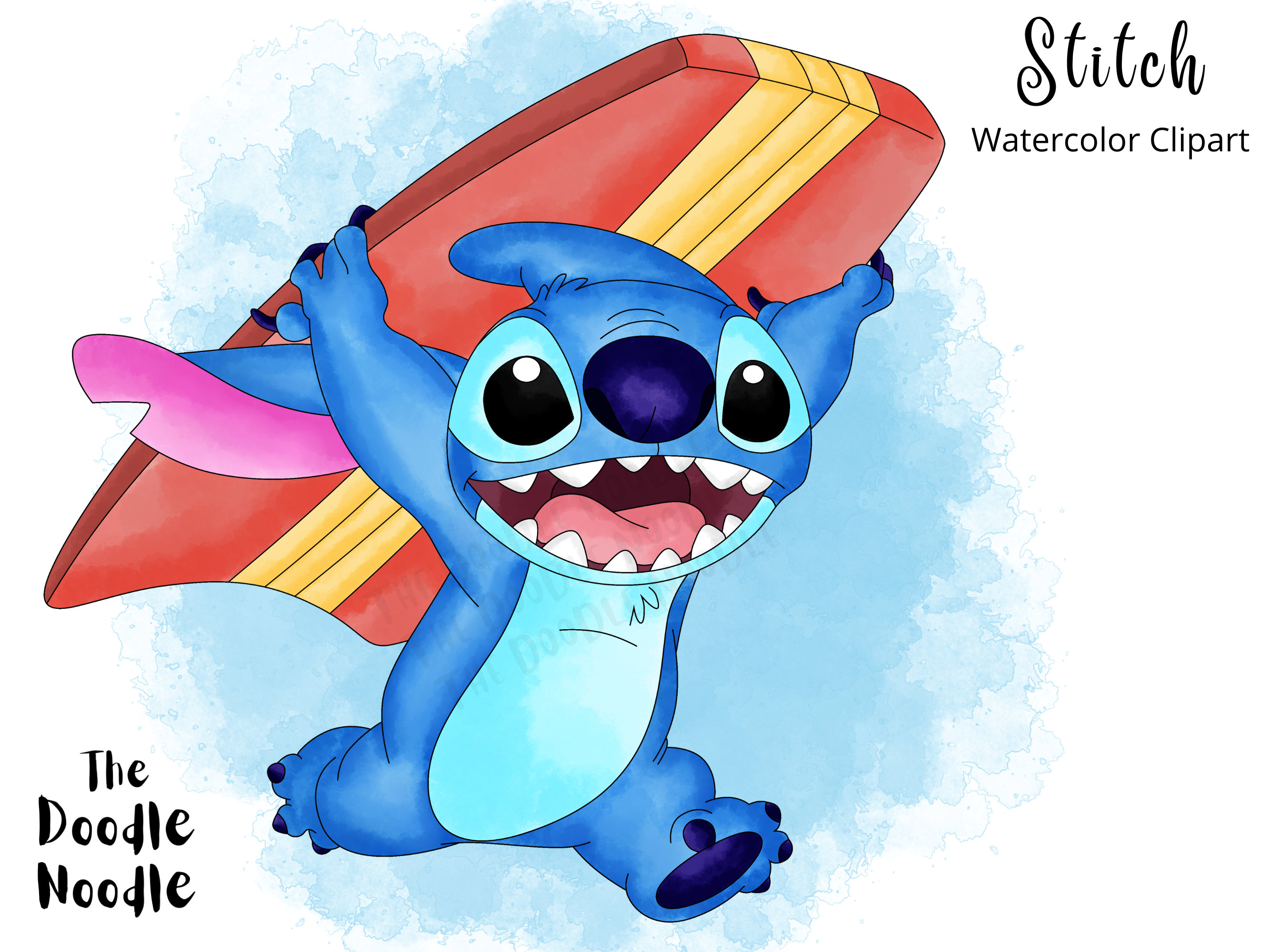 Surfing Stitch Hand Drawn Watercolor Clipart Cute Cartoon - Etsy UK