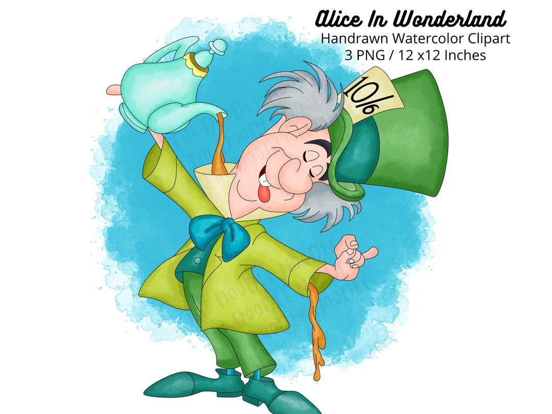 Mad Hatter Watercolor Clipart Alice in Wonderland PNG Cute - Etsy