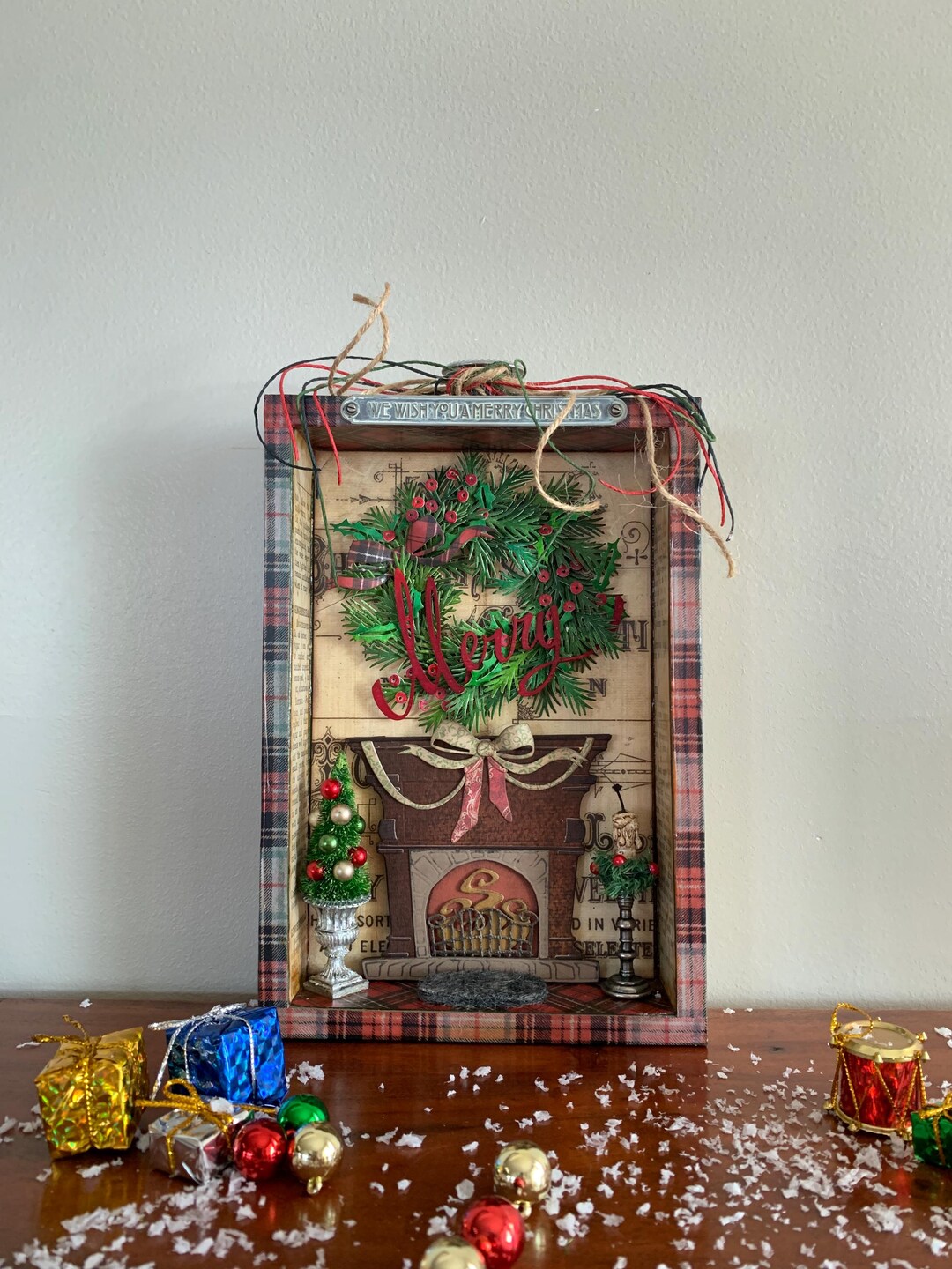 We Wish You a Merry Christmas Vignette, Holiday Shadowbox, Miniature ...