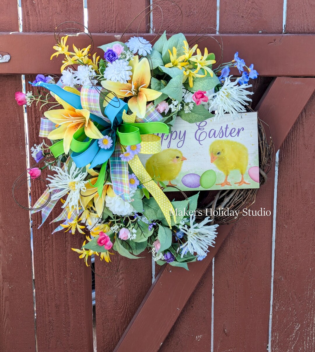 Easter Chick Wreath: Colorful Spring Door Decor - Etsy