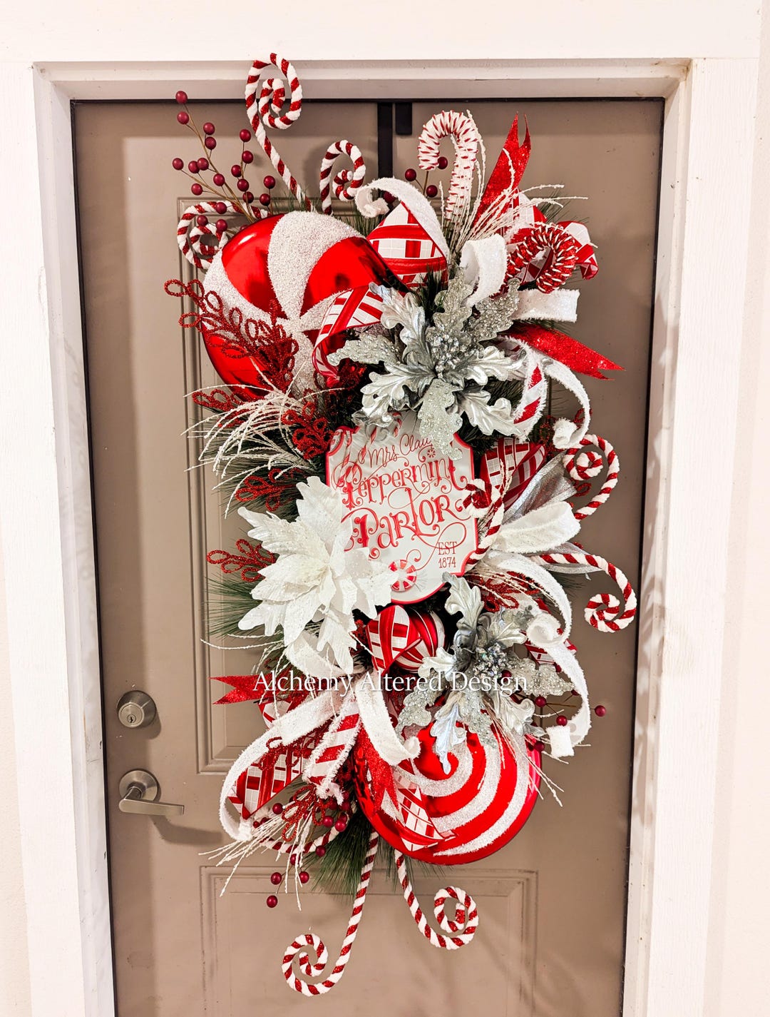 Peppermint Front Door Christmas Swag: Candyland Holiday Wreath, Large ...