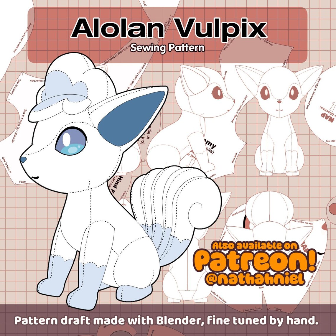 25" Alolan Vulpix (life-sized) Sewing Pattern PDF + Instructions ...