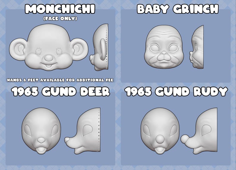 PLA Hard Plastic Rushton Plush Toy Faces for Sewing (sculpted by ...