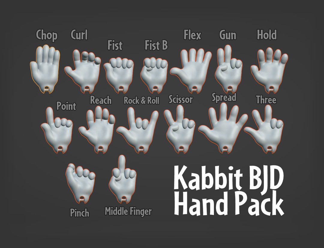 Kabbit BJD Posed Hand Pack: 3D Print File (.stl Digital Download) - Etsy