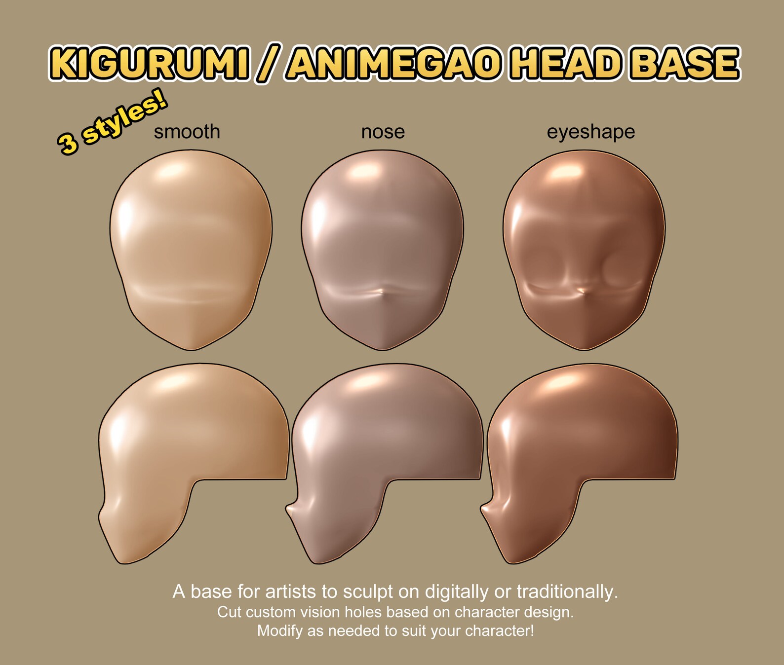Kigurumi Head Base: Animegao Cosplay, 3D Print File (digital Download ...